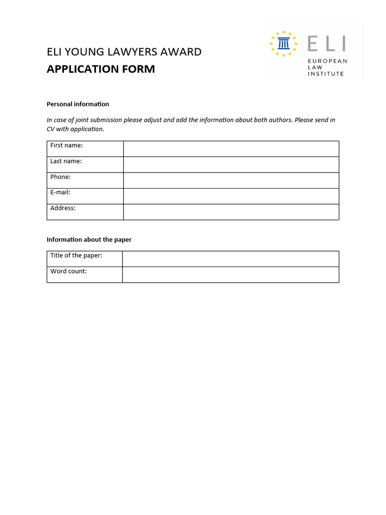 ELI Young Lawyers Award Application Form | PDF