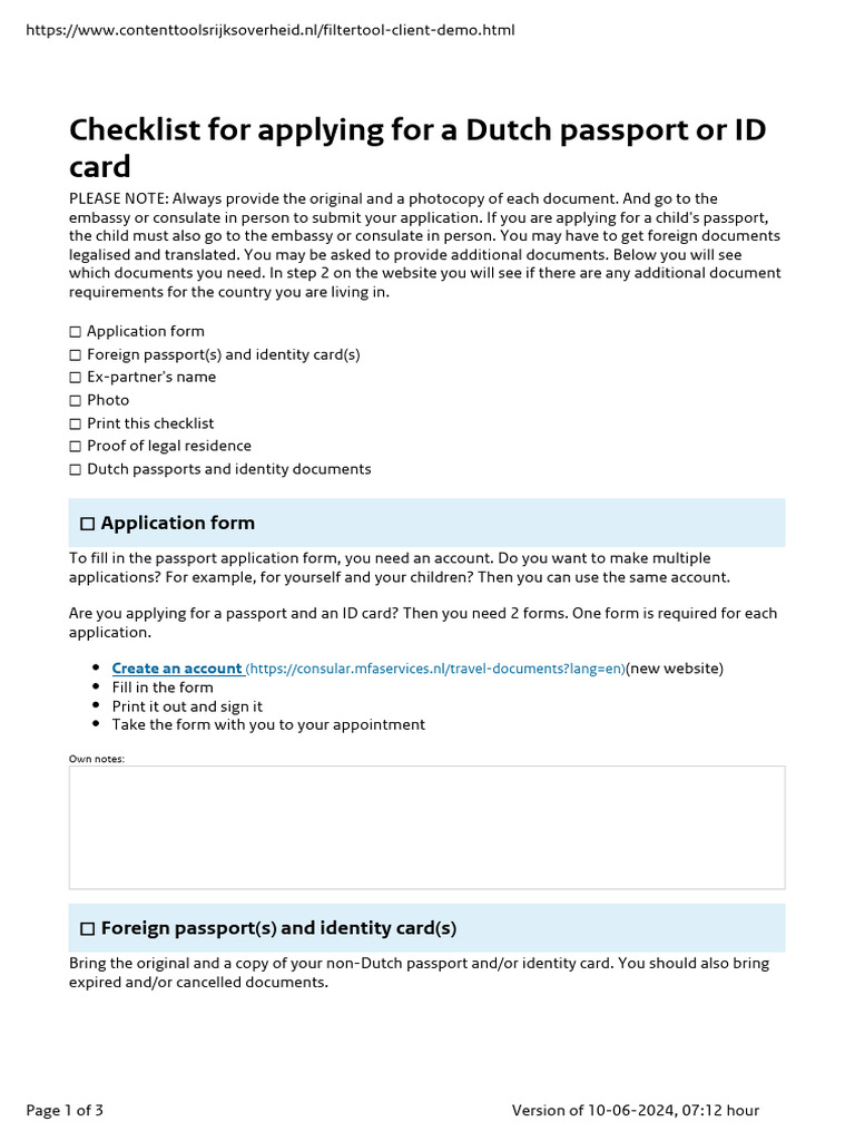 Checklist For Applying For A Dutch Passport or Id Card | PDF | Identity ...