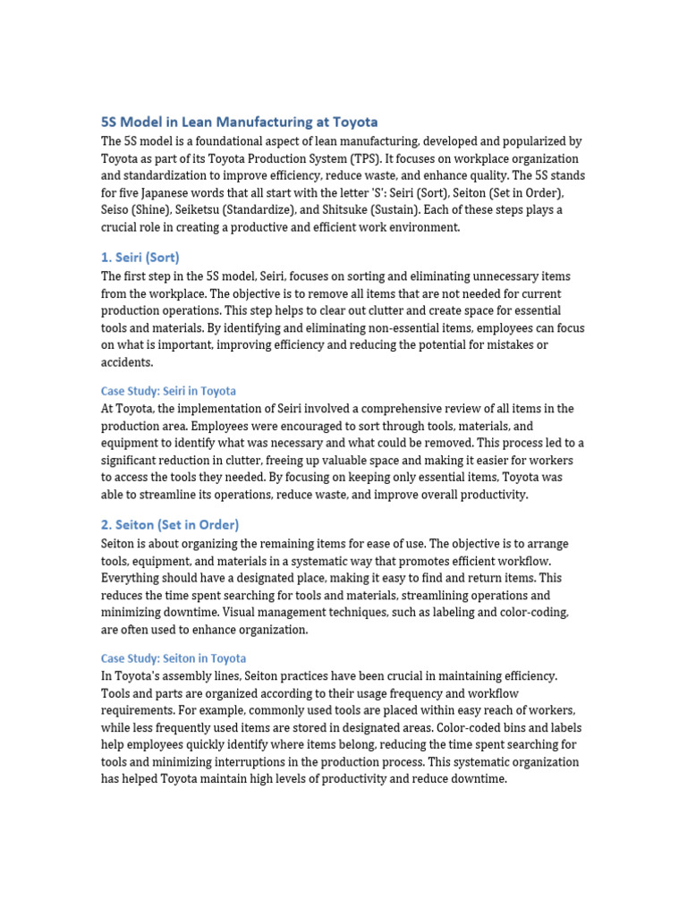Toyota's 5S Model in Lean Manufacturing | PDF | Lean Manufacturing ...