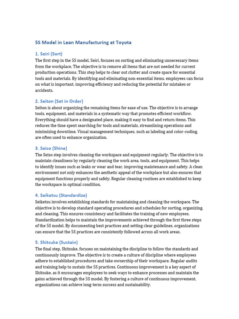 5S Model in Lean Manufacturing at Toyota | PDF | Disciplines | Lean ...