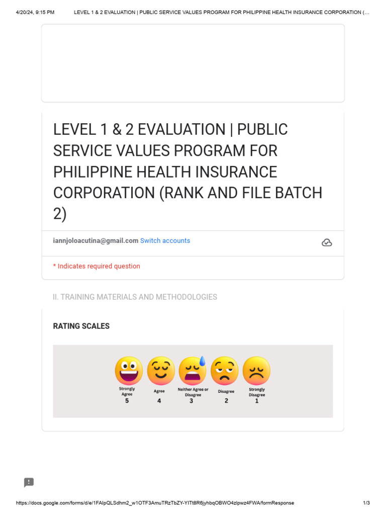 Level 1 & 2 Evaluation - Public Service Values Program For Philippine Health Insurance ...