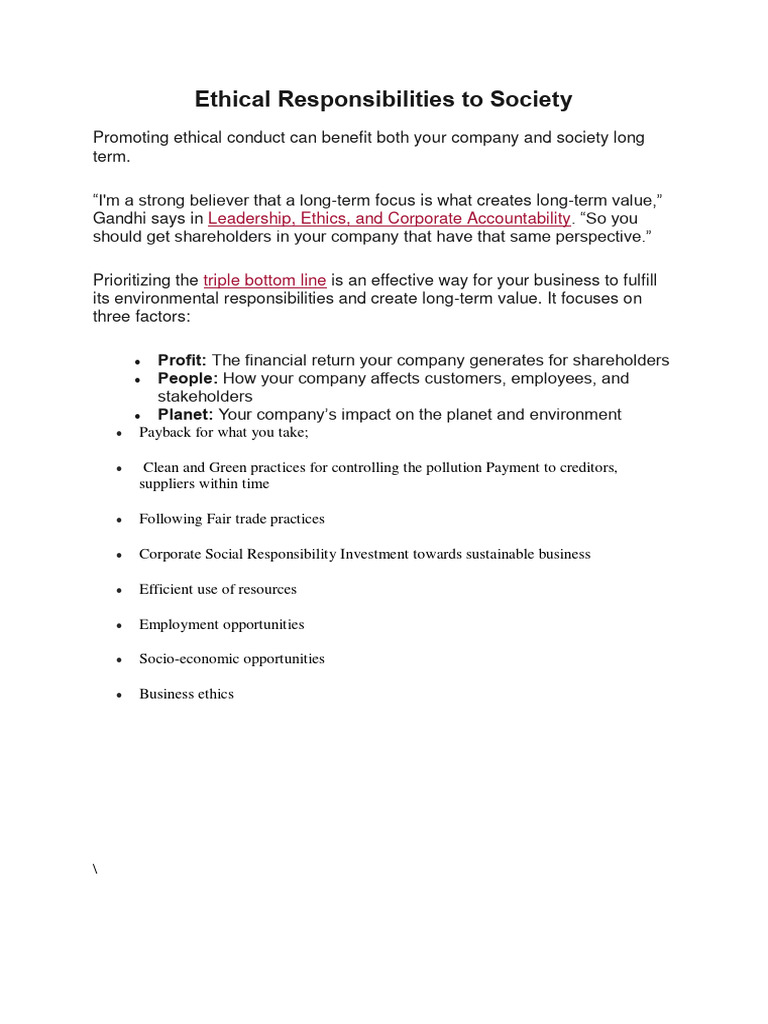 Ethical Responsibilities To Society | PDF | Corporate Social ...