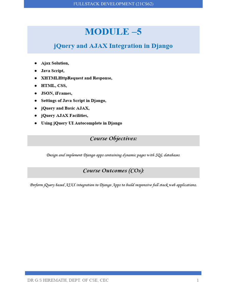 FSD Module-5 Notes | PDF | Ajax (Programming) | J Query