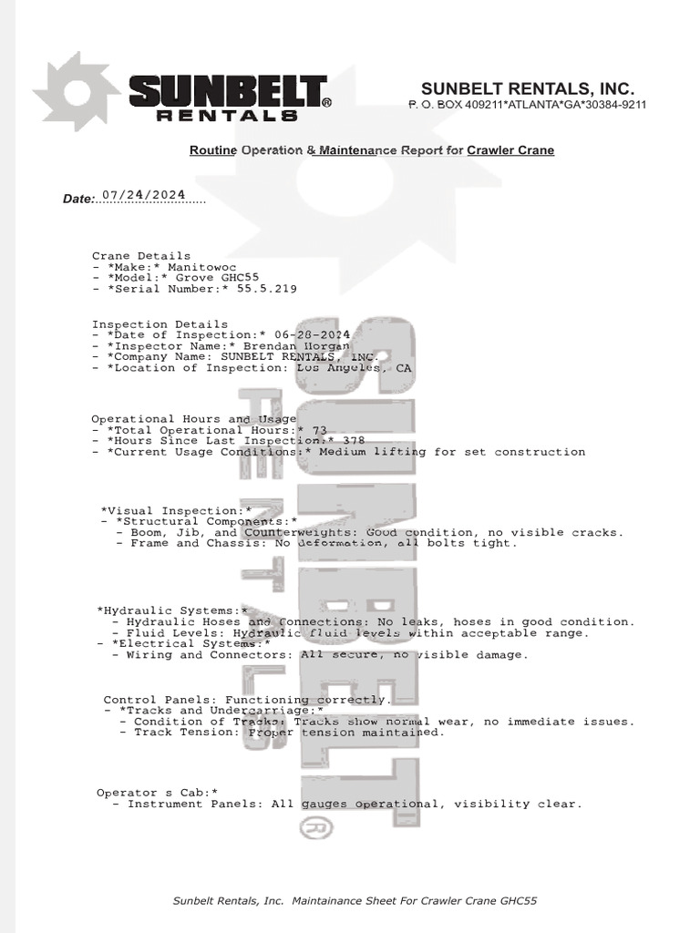 Sunbelt Rentals, Inc Official Report | PDF | Crane (Machine) | Safety