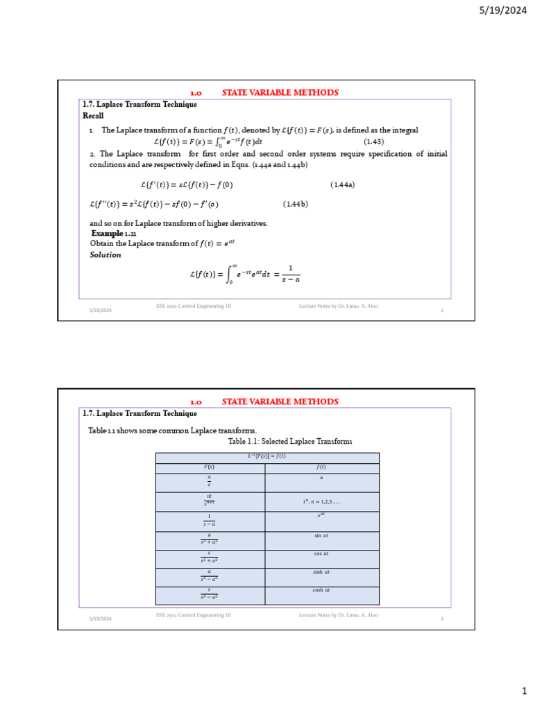 Lecture 6 | PDF | Laplace Transform | Functions And Mappings