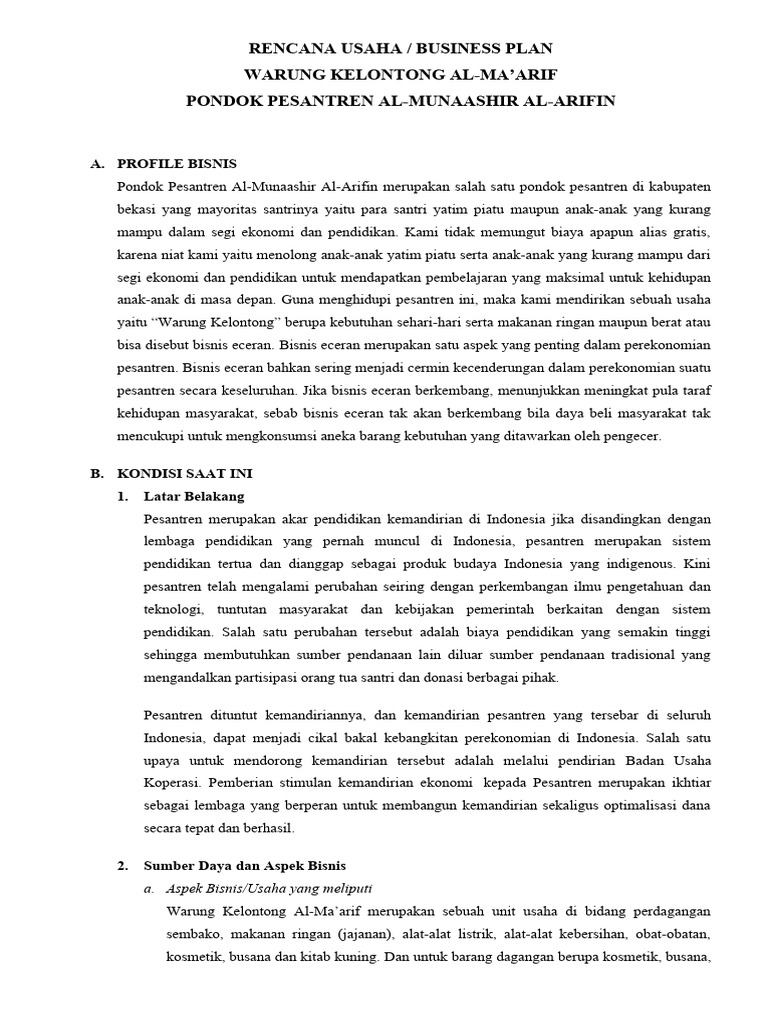 Rencana Usaha - Business Plan | PDF | Bisnis
