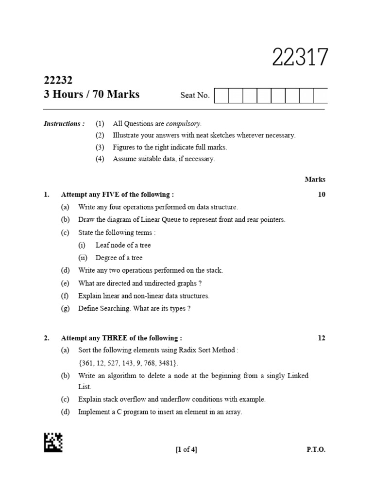 Question Paper Summer 2023 | PDF | Algorithms And Data Structures | Computer Programming