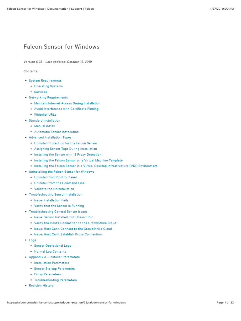 Falcon Sensor for Windows _ Documentation _ Support _ Falcon | PDF | Computing | Software