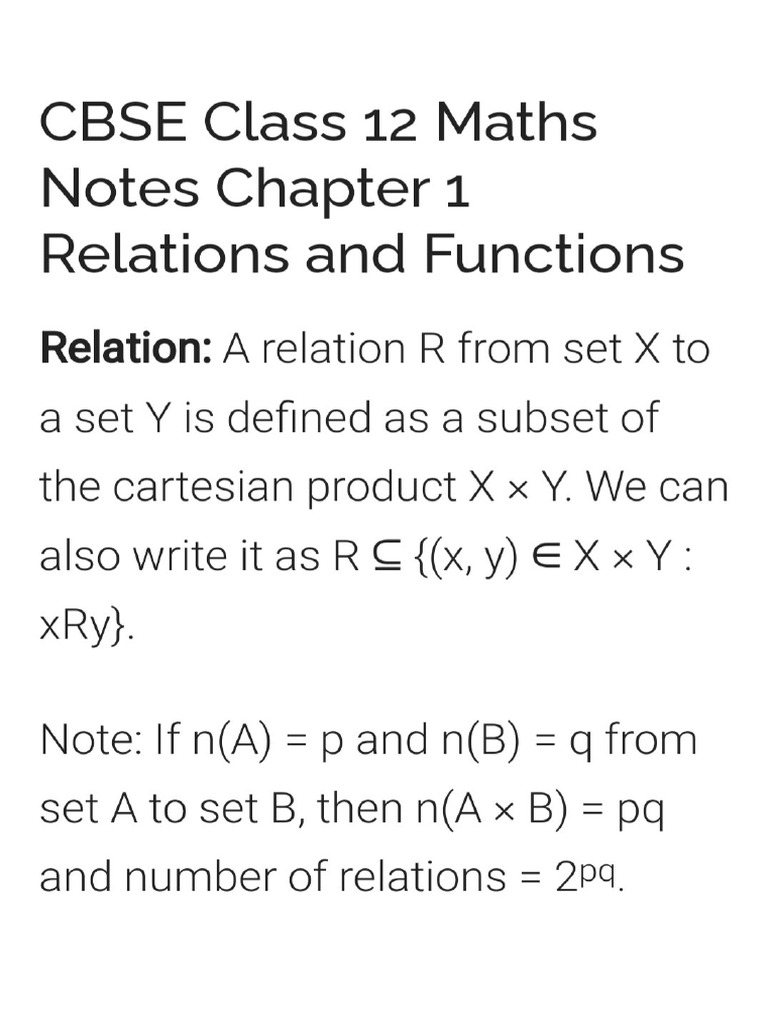 XII Maths (Relation and Function) | PDF