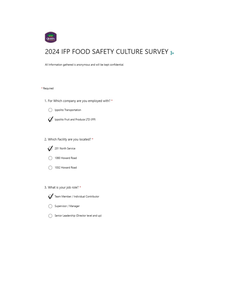 2024 Ifp Food Safety Culture Survey123 | PDF | Personal Protective ...