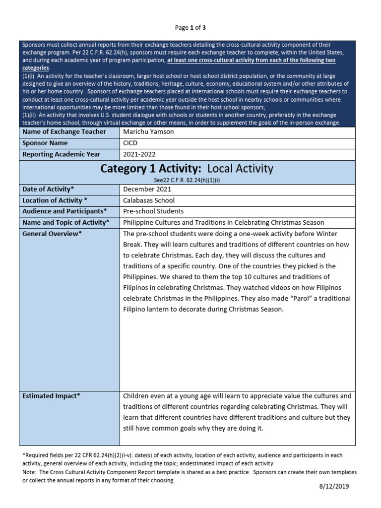 Cross-Cultural Activities Report 2021-2022 | PDF | Human Communication