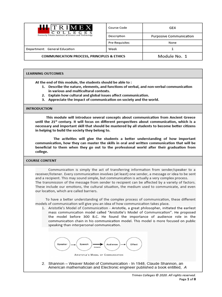 GE4 Module 1 | PDF | Communication | Nonverbal Communication