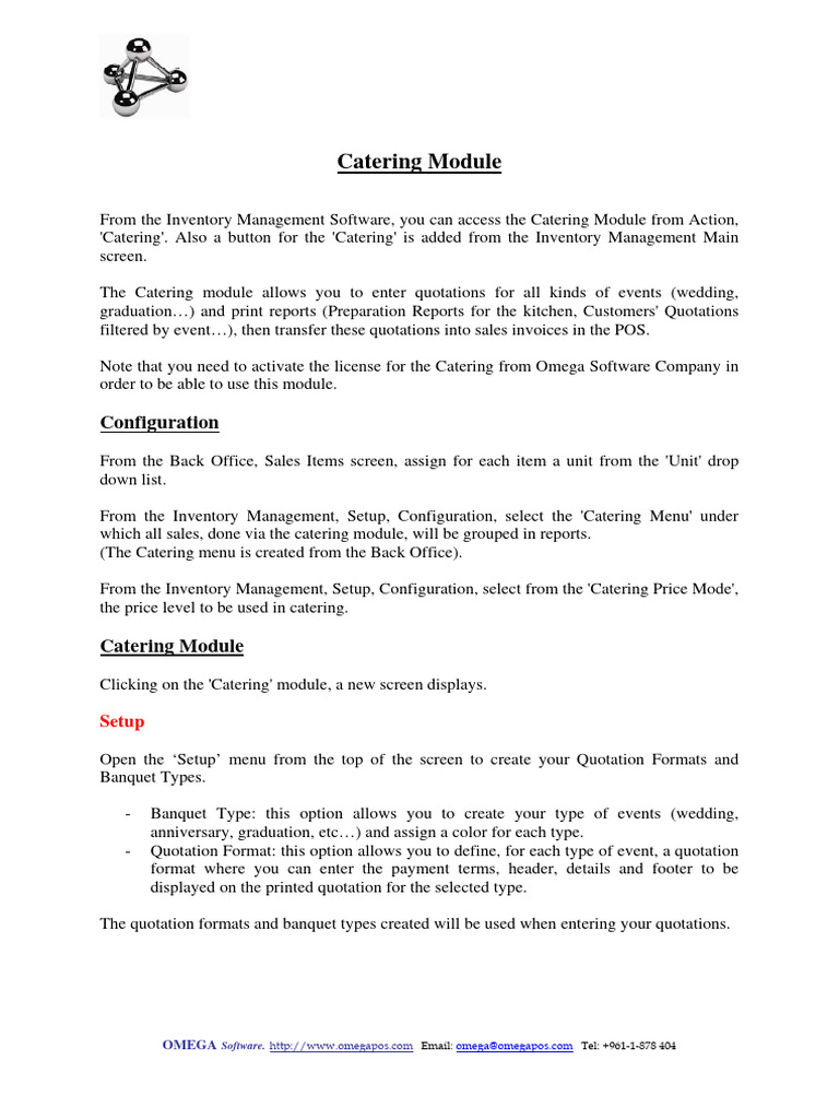 Catering Module | PDF | Point Of Sale | Menu
