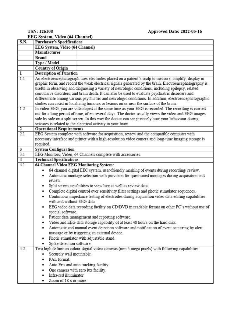 64-Channel Video EEG System Specifications | PDF ...