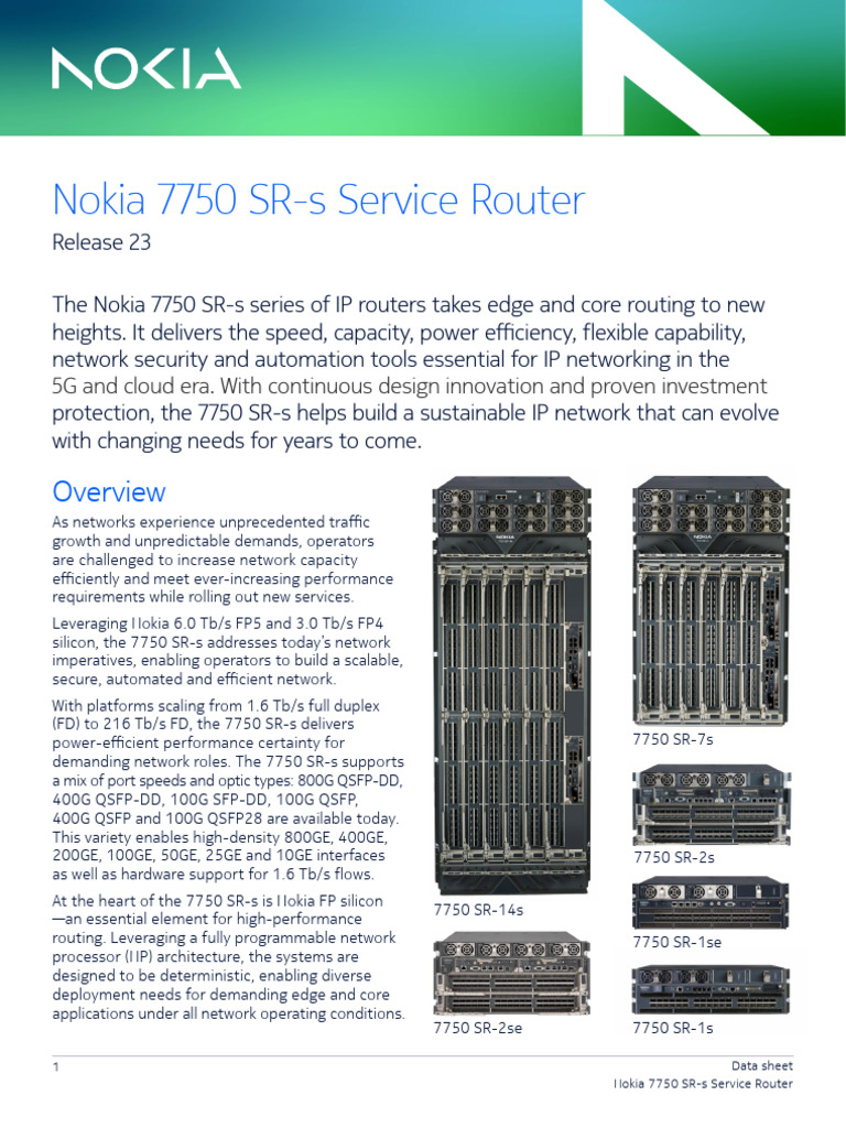 Nokia 7750 SR-s Service Router Overview | PDF | Networking ...