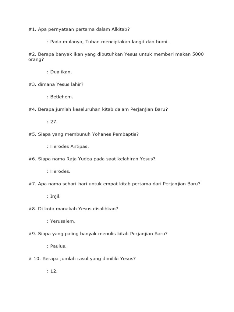 Kuis Kitab Suci 1 | PDF