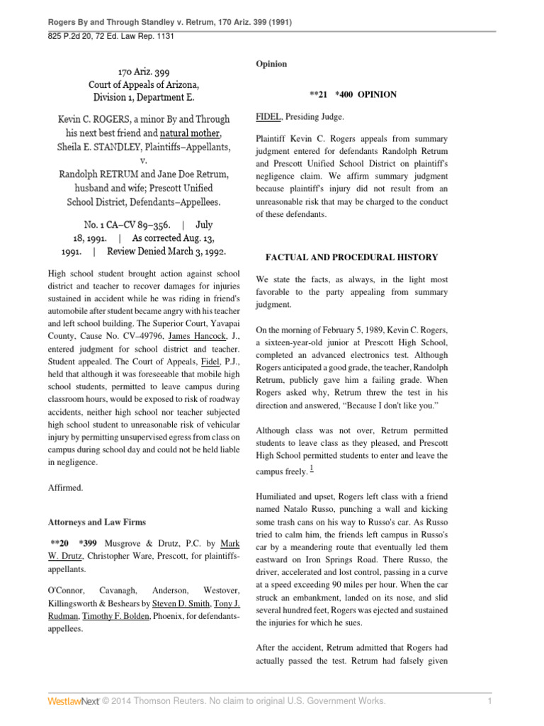 Rogers by and Through Standley V Retrum | PDF | Negligence | Duty Of Care