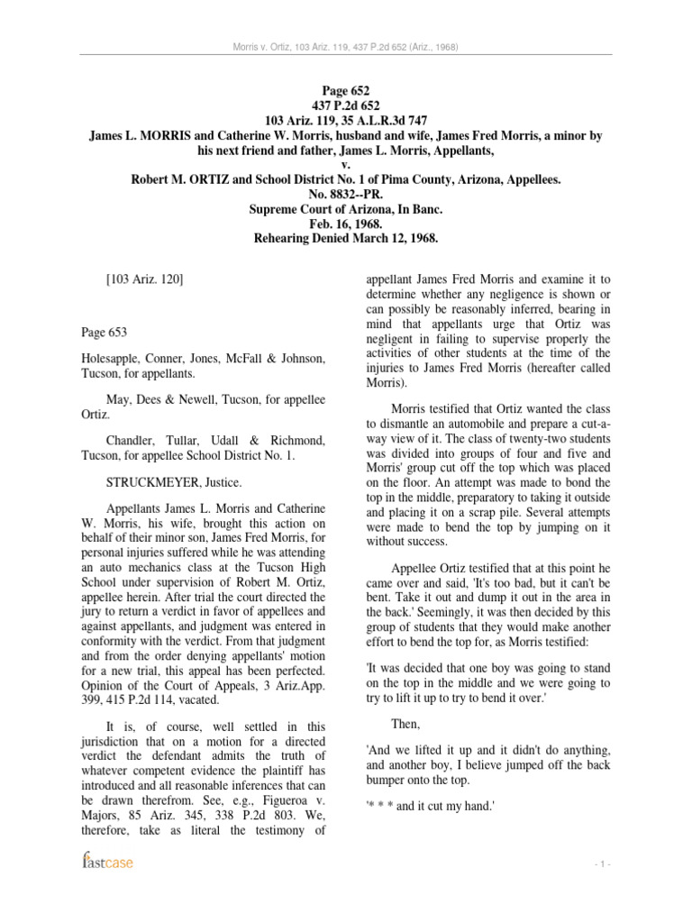Morris v. Ortiz: Arizona Negligence Case | PDF | Negligence | Tort