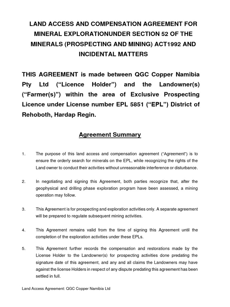 2024 Land Access Agreement - EPL5851 17-01-24 - Final Draft | PDF ...