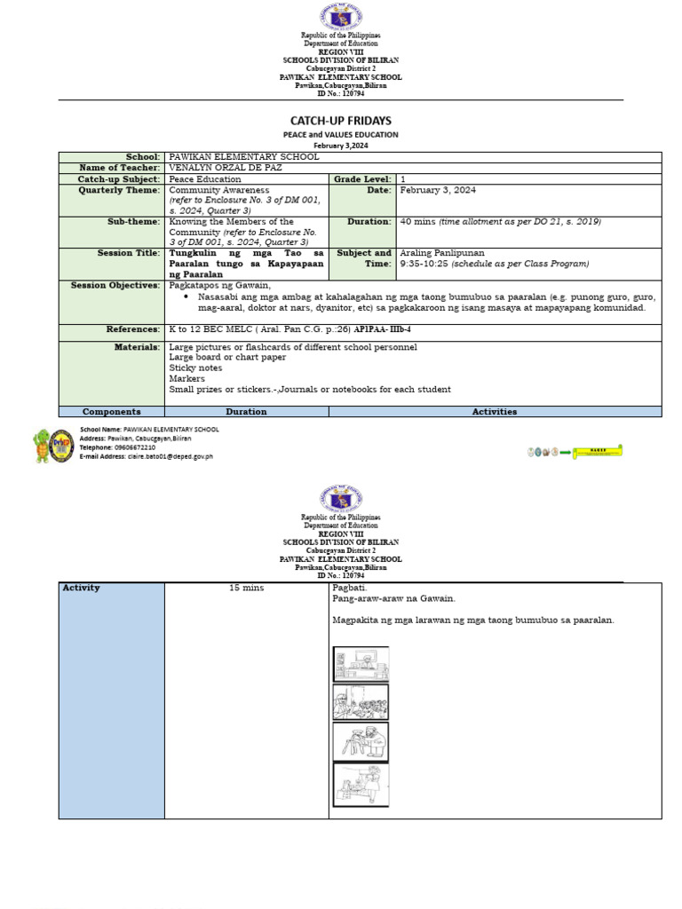 Catch Up Friday Session Plan Peacevalues and Health Education and NRP ...