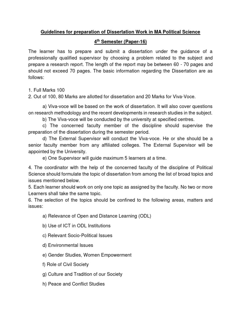 Dissertationworkma Polsc 4thsem Guidelines pdf544987 | PDF | Thesis