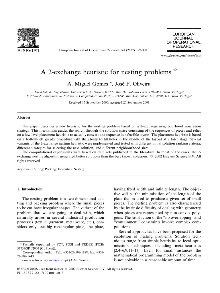2002 Gomes A 2-Exchange Heuristic For Nesting Problems | PDF | Time Complexity | Algorithms
