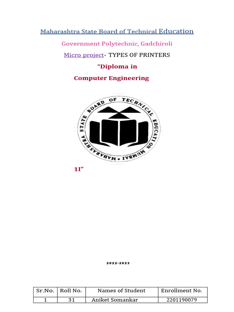 WPC microproject 1st year ( types of printer )?? | PDF | Printer (Computing) | Photocopier