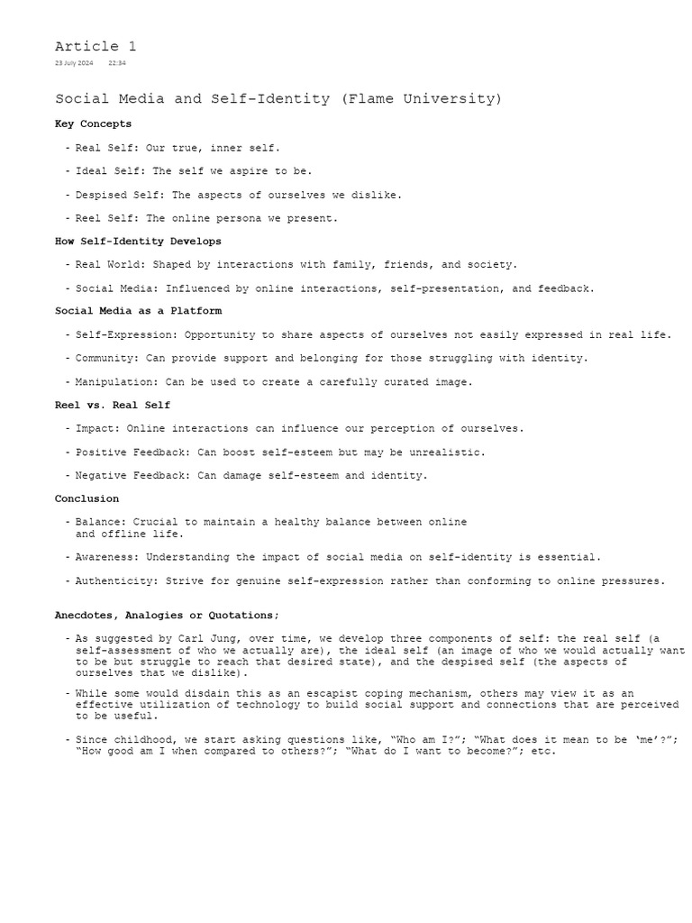 Social Media and Alternate Identity Notes | PDF | Identity (Social ...