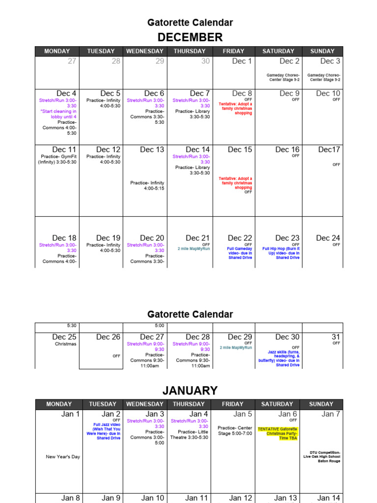Updated Gatorette Calendar - Jan:Feb | PDF