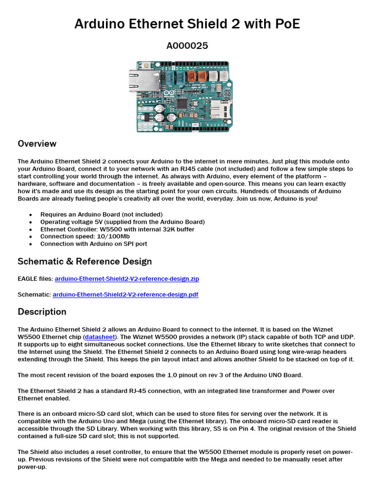 Arduino Ethernet Shield 2 With Poe | PDF | Arduino | Information And Communications Technology