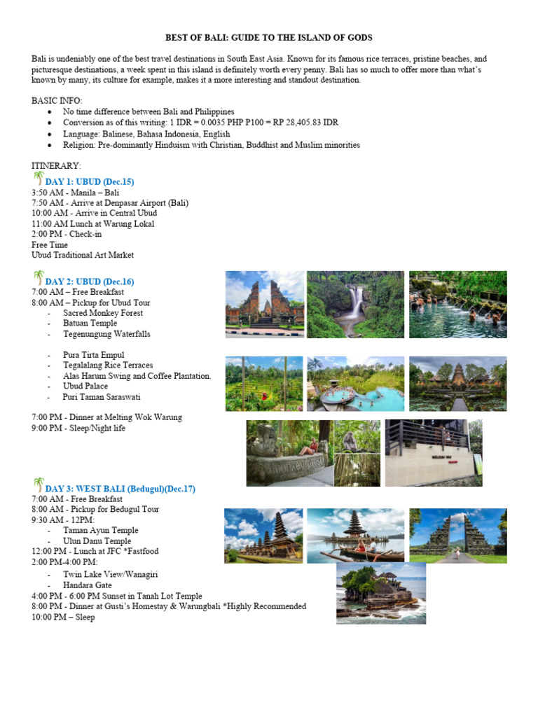 6 Days Bali Itinerary | PDF | Bali
