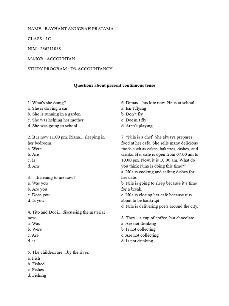 Key Answer Present Continues Tense | PDF | Grammatical Tense | Verb
