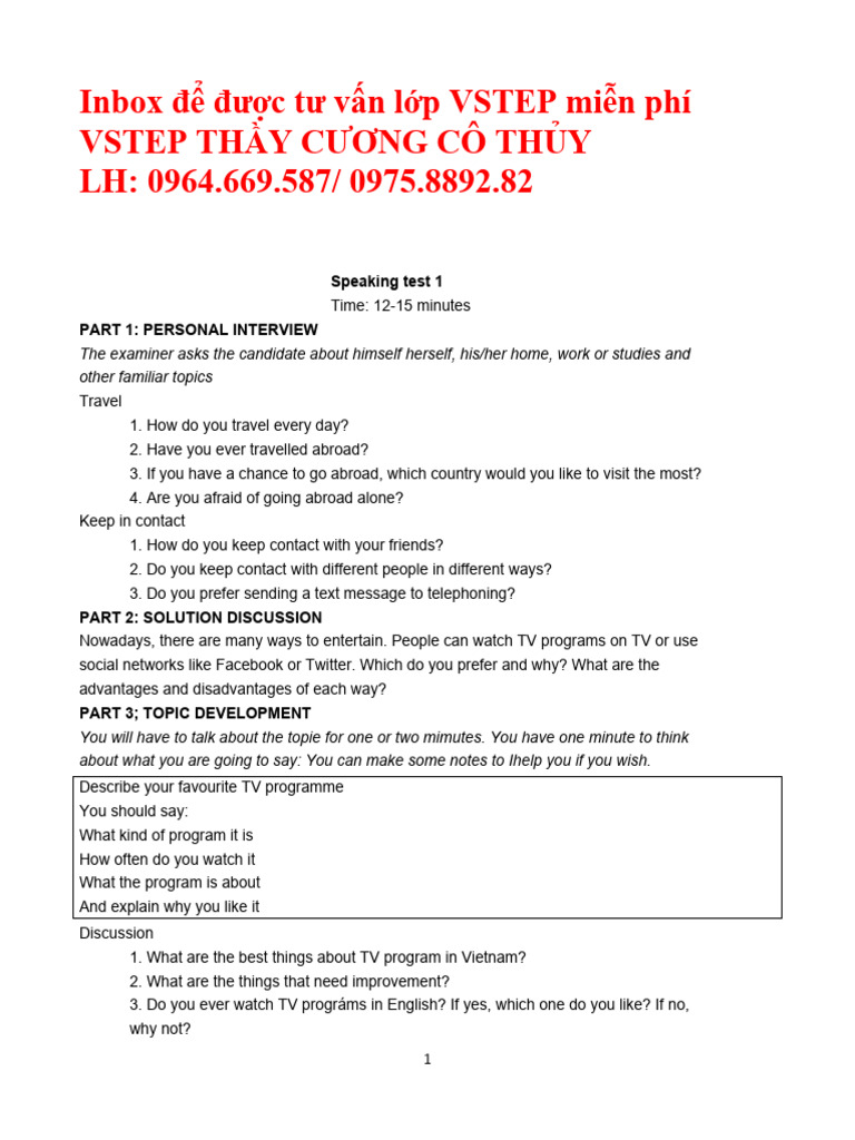 Speaking Vstep | PDF | Teachers