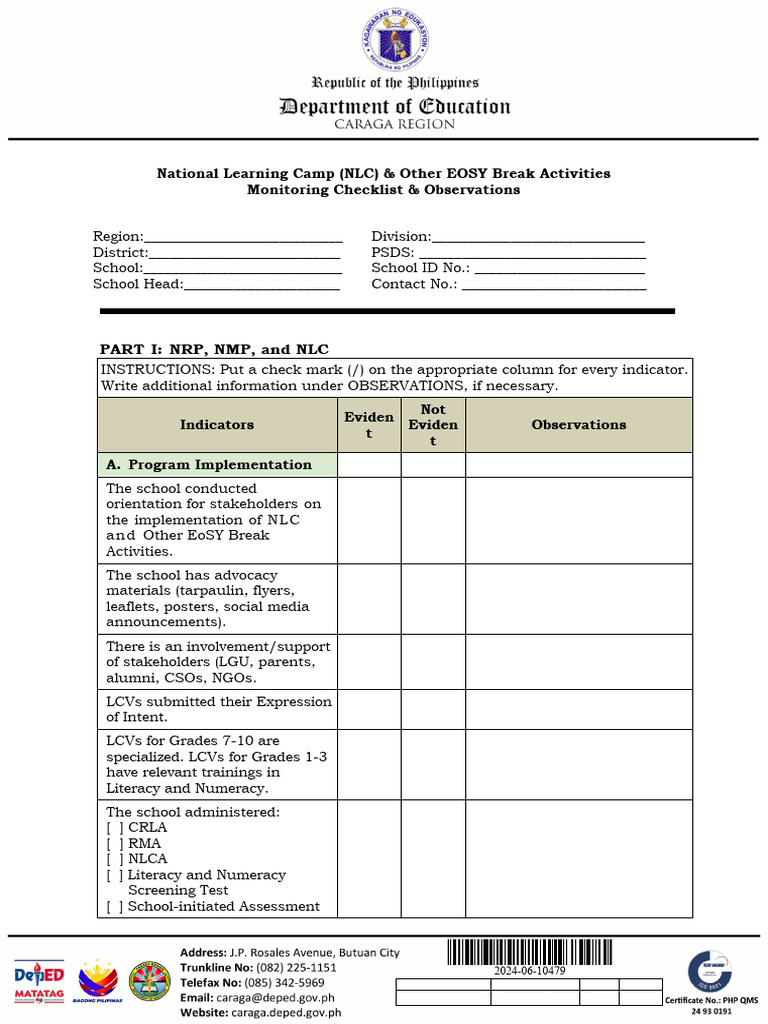 2024 NLC Monitoring Tool | PDF | Cognition | Behavior Modification