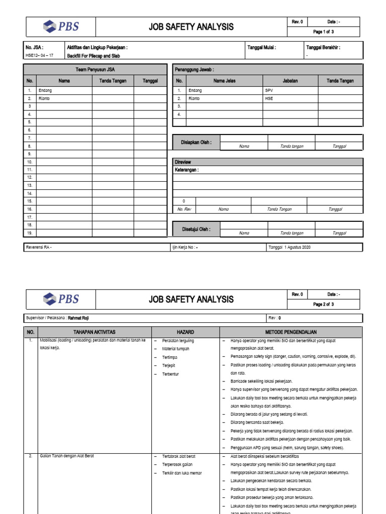 JSA - 12 - 01 (Backfill For Pilecap) | PDF