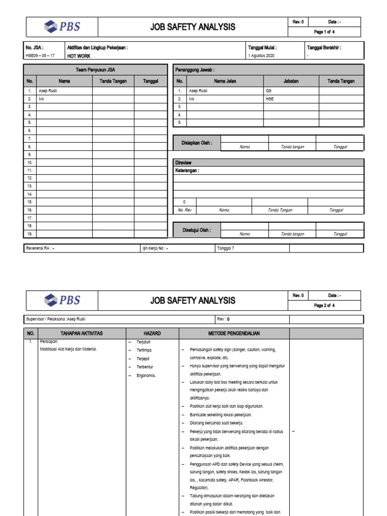 JSA - 09 - 01 (Hot Work) | PDF