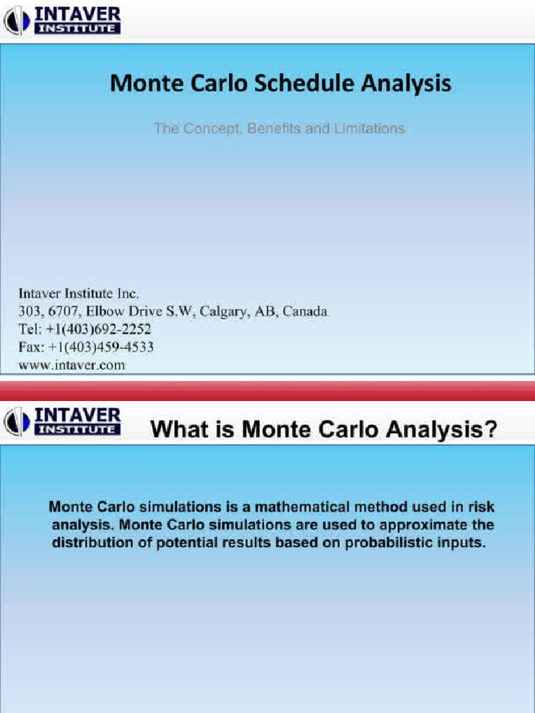 Monte Carlo Schedule Analysis | PDF