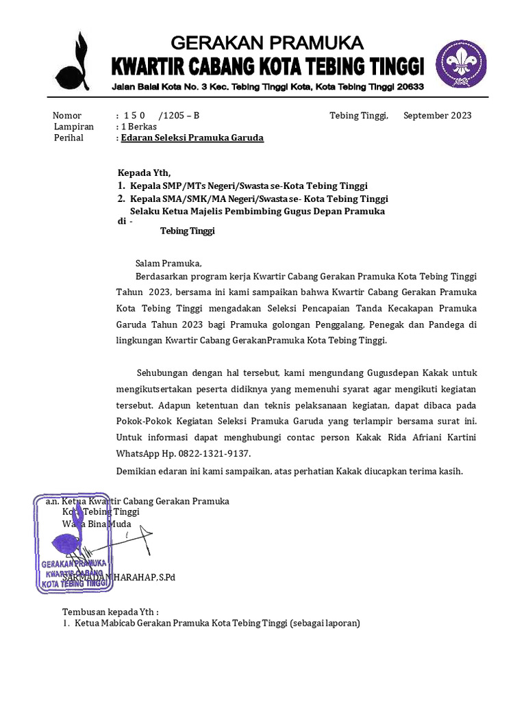 Surat Edaran Dan Juknis Pramuka Garuda (TTD) | PDF