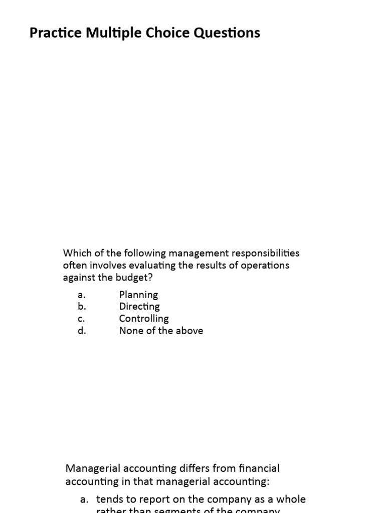 Practice Multiple Choice Questions | PDF | Accounting | Management ...