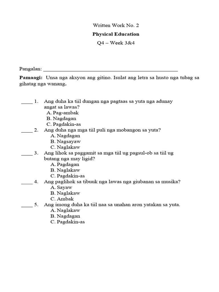PE Q4 Written Work No 2 | PDF