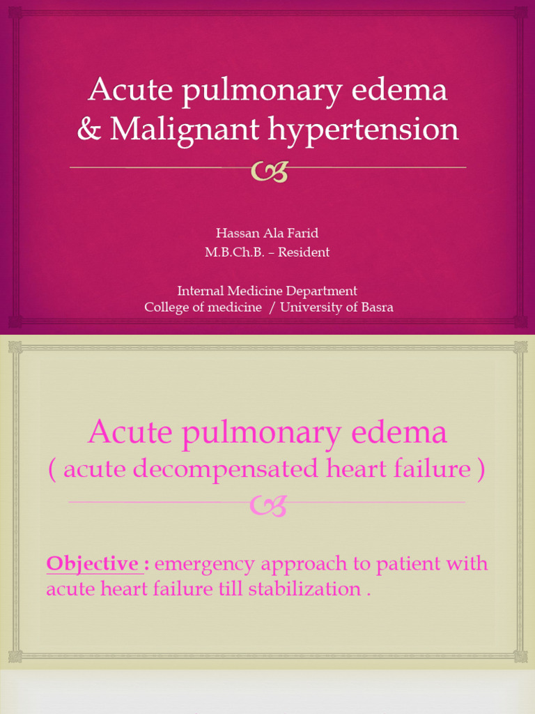 4th Lecture - Acute HF, Emergency HTN | PDF | Hypertension | Heart Failure