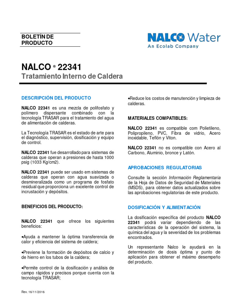 NALCO 22341 Internal Boiler Treatment - PB - SP (Español) | PDF | Materiales