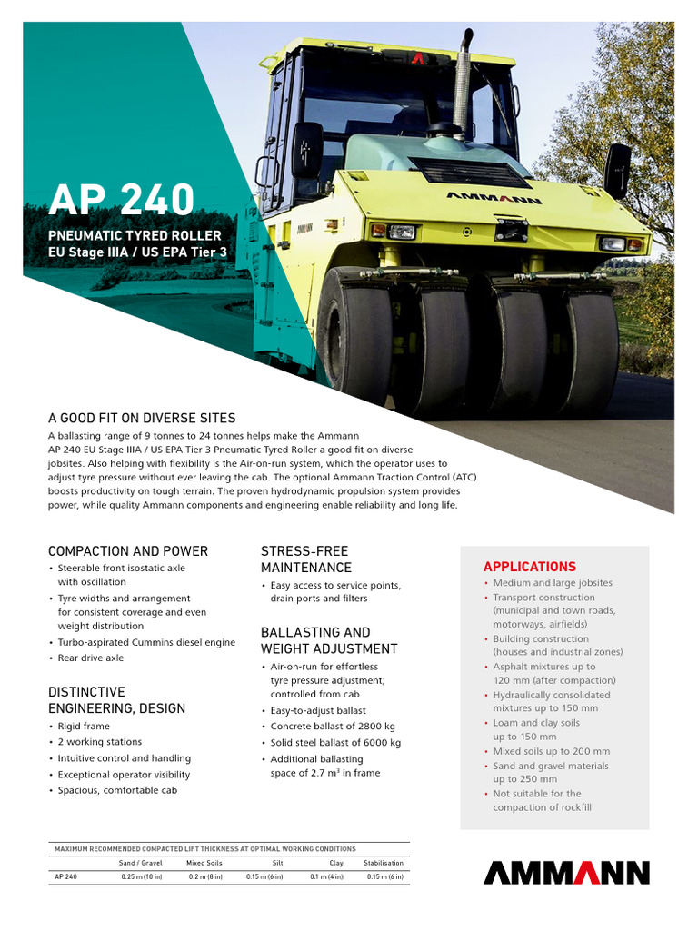 Ap 240 t3 Pneumatic Tyred Roller Sell Sheet Mss-1183-01-En 190516 | PDF ...