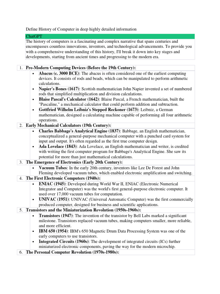 Define History of Computer in Deep Highly Detailed Information | PDF ...