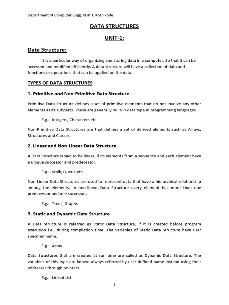 Data Structures Overview at KGPTC | PDF | Queue (Abstract Data Type ...