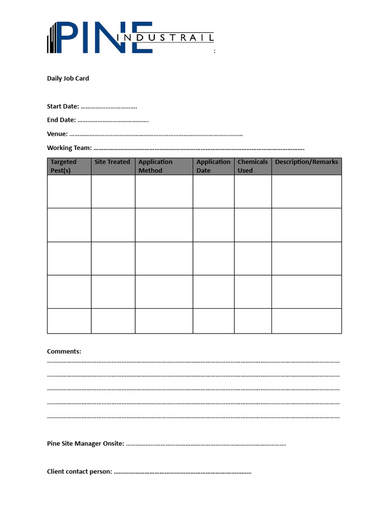 Daily Job Card Template | PDF