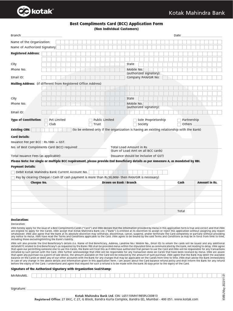 KGC Application Form Non Individual New | PDF | Banks | Cheque