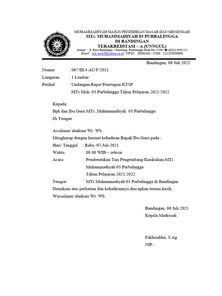 SK Penetapan Dokumen KTSP MA | PDF