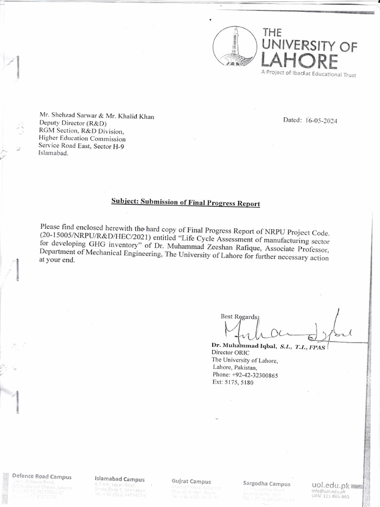 Final Progress Report of Dr. Zeeshan Rafique | PDF