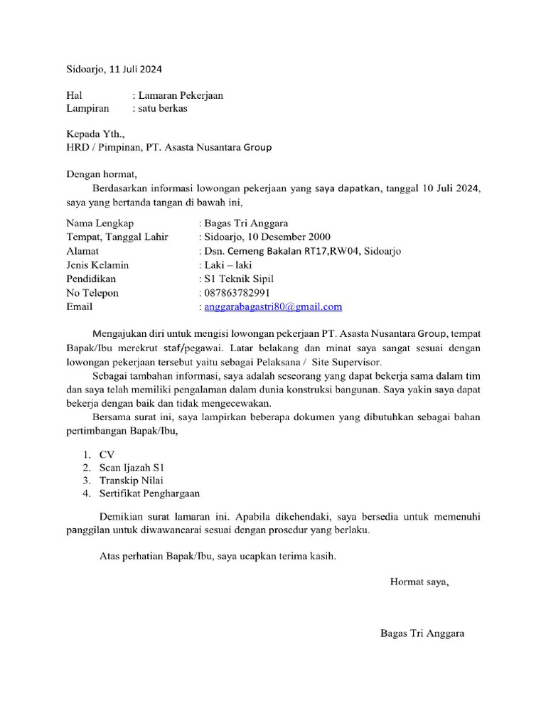 CV - Bagas Tri Anggara - Site Supervisor | PDF